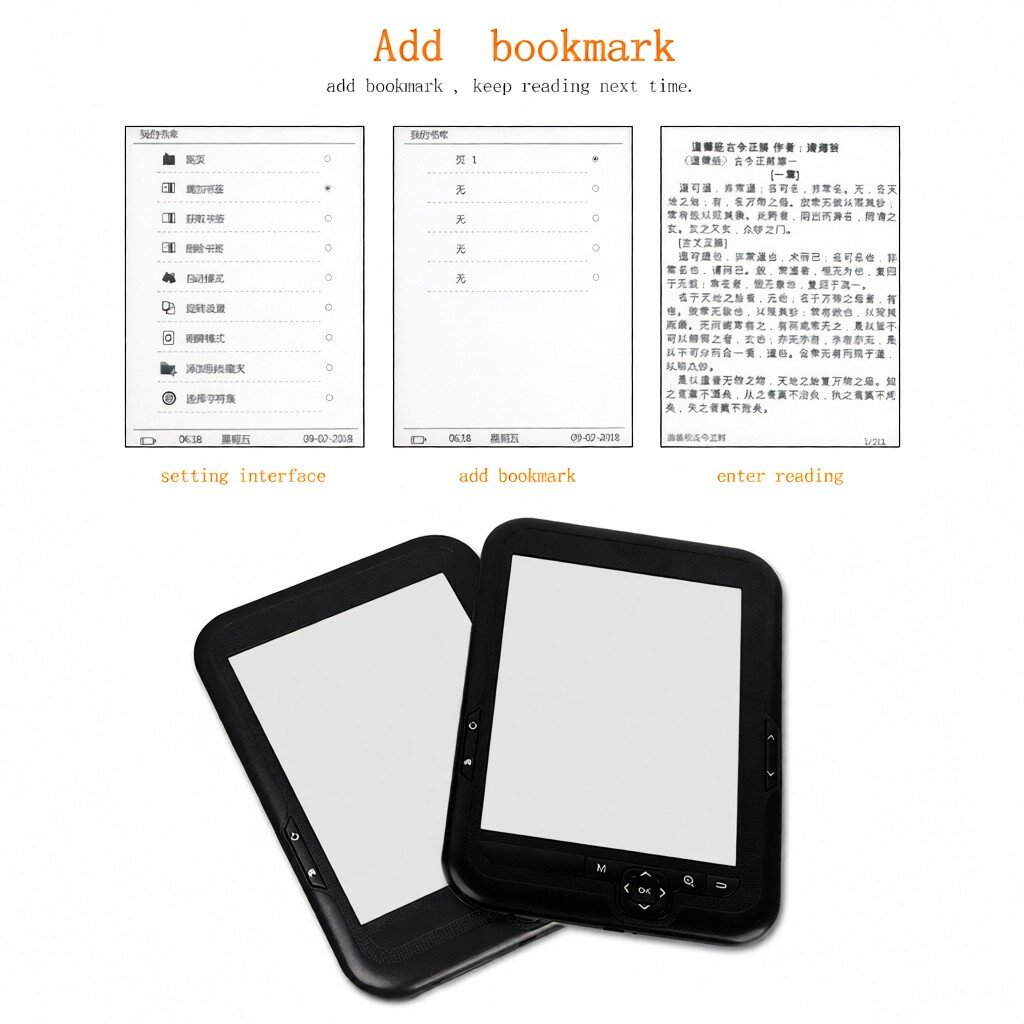 Портативный электронный книжный ридер 6 дюймов Многофункциональный электронный ридер Память 16ГБ Компактный размер Встроенная литиевая батарея Длительное время автономной работы 4ГБ/8ГБ/16ГБ (выбор) Электронная бумага 16 оттенков серого Разрешение