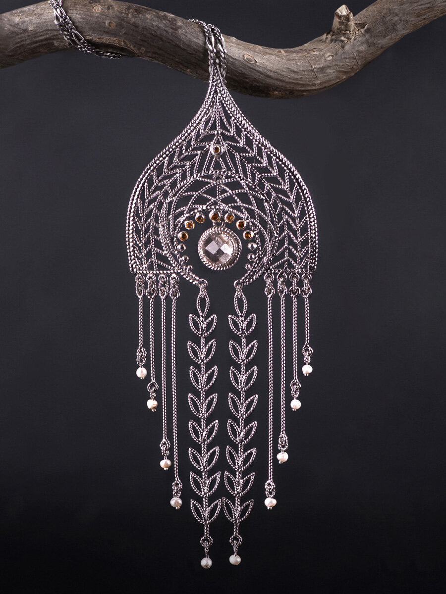 Подвеска, серебро, 925 проба, родирование, жемчуг культивированный, цитрин