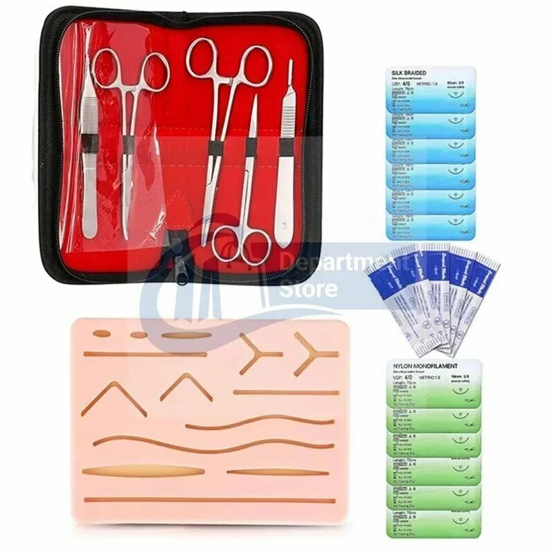 Набор для отработки хирургических швов с силиконовым тренажером и инструментами