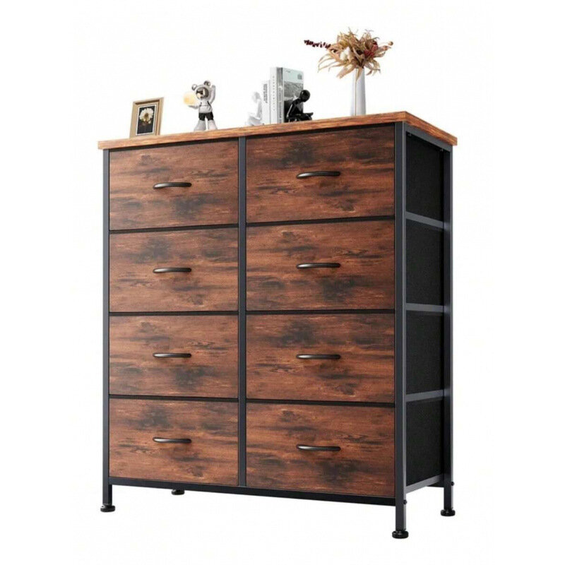 ⭐Комод с 8 тканевыми ящиками, рустикально-коричневый⭐