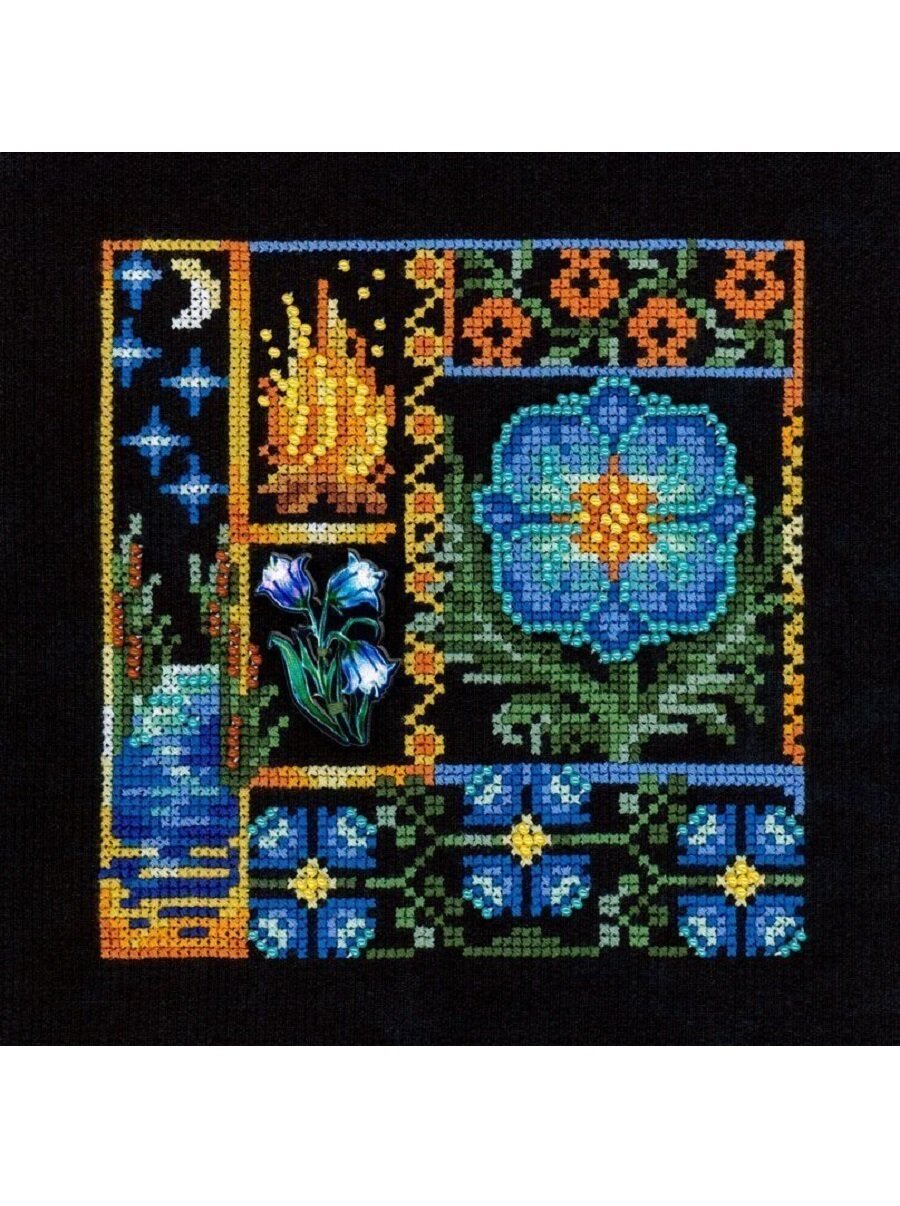 Набор для вышивания крестиком с электронной схемой Makosh МП Студия "Мини-семплер. Цветок папоротника" 13*13 см