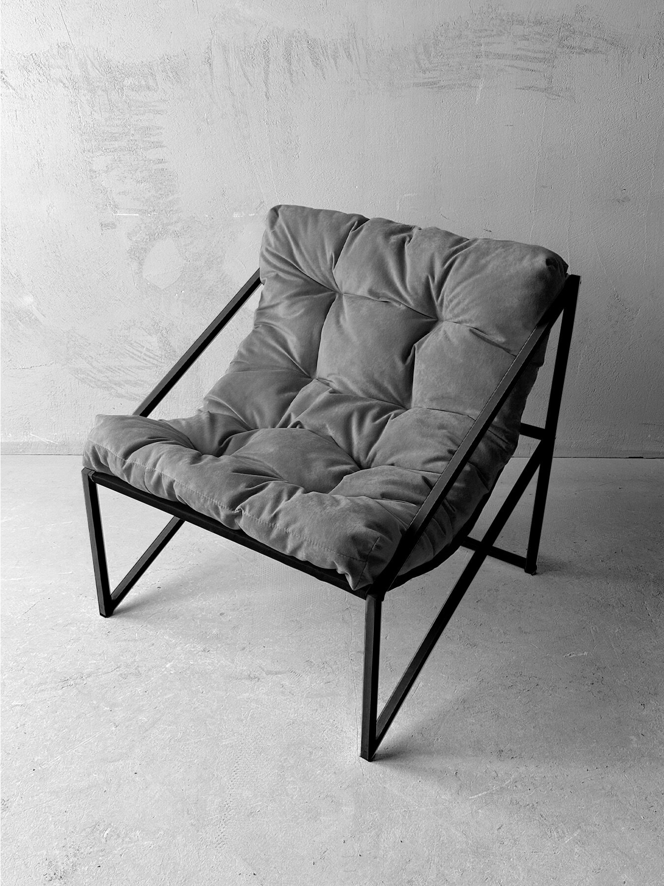 Кресло в стиле лофт Лофтовик Слэш + Серый велюр