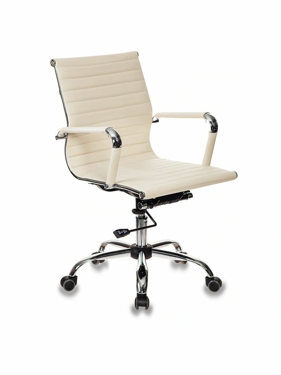Кресло руководителя Бюрократ CH-883-LOW слоновая кость экокожа низк. спин. крестов. металл хром