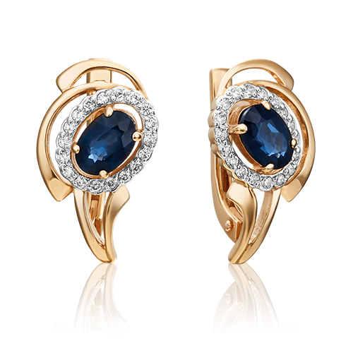 Серьги, красное золото, 585 проба, сапфир, бриллиант