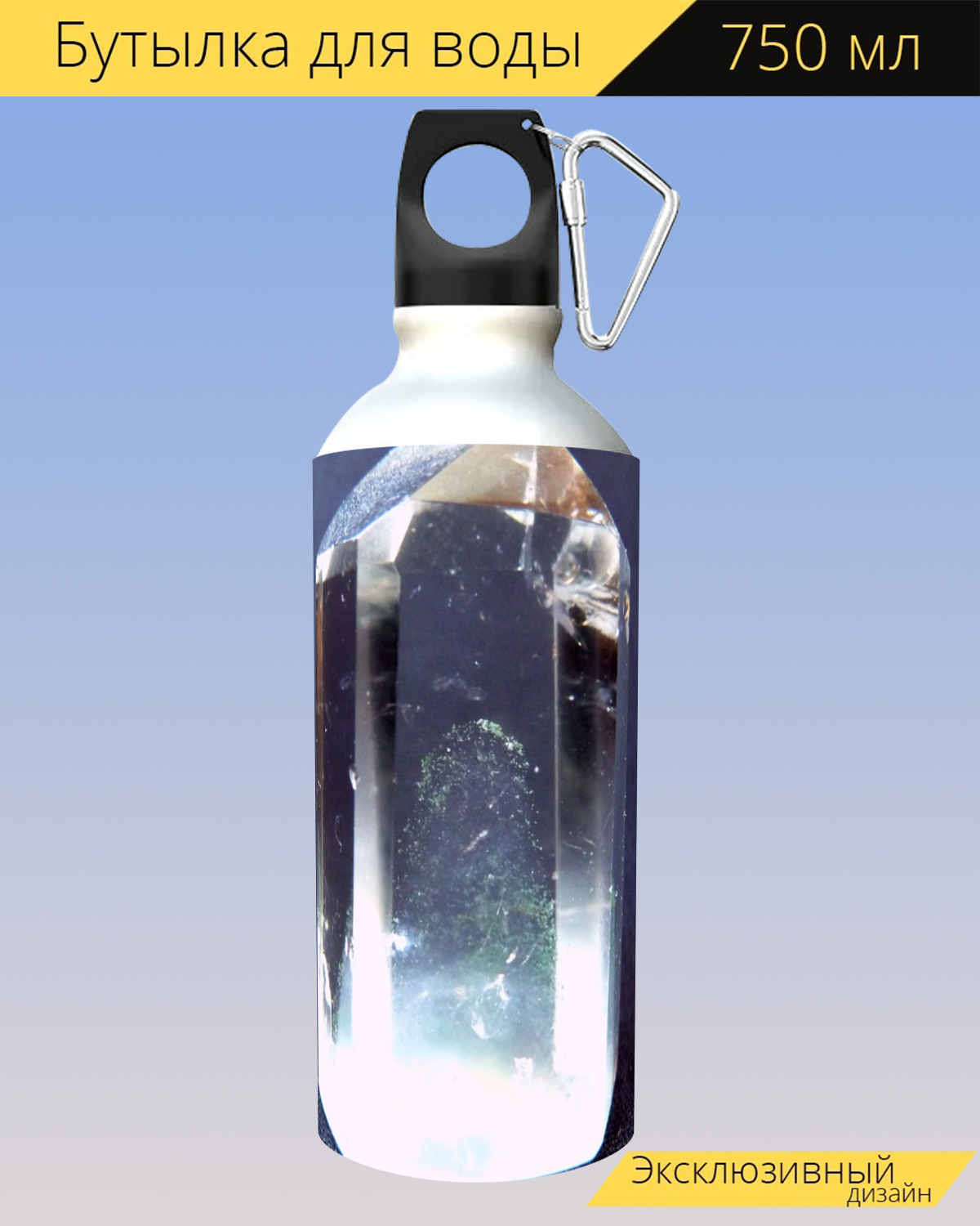 Бутылка фляга для воды "Хрусталь, стеклянный, зеленый" 750 мл. с карабином и принтом