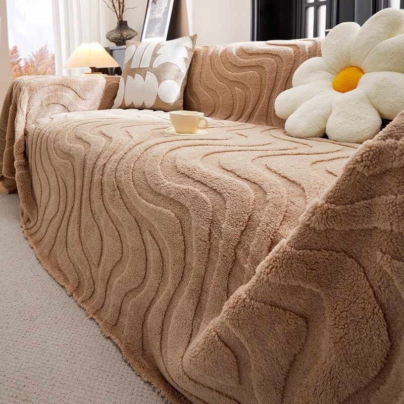 Мягкий хлопковый бархатный чехол для дивана кремового цвета, противоскользящий и устойчивый к царапинам от кошек, всесезонное покрывало, накидка на диван, полный чехол.