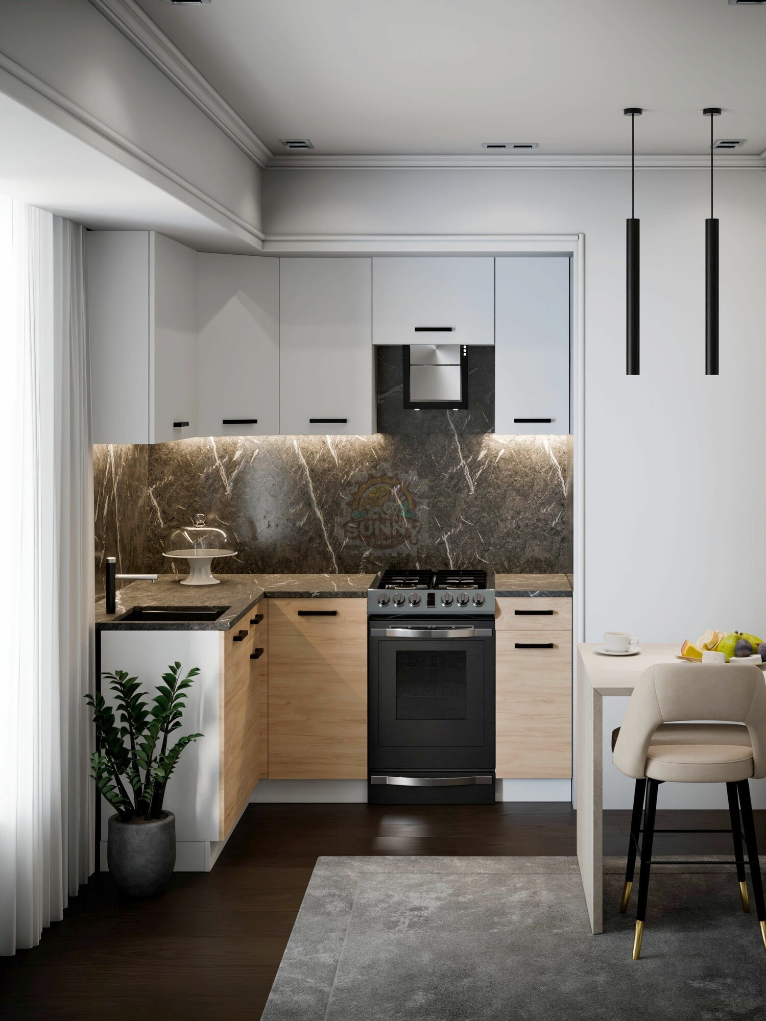 Кухня модульная угловая со столешницей Мария, 140см х 180см, Белый гладкий/Дуб Вотан ЛДСП, 180х180х60 см, столеш-а 60 см