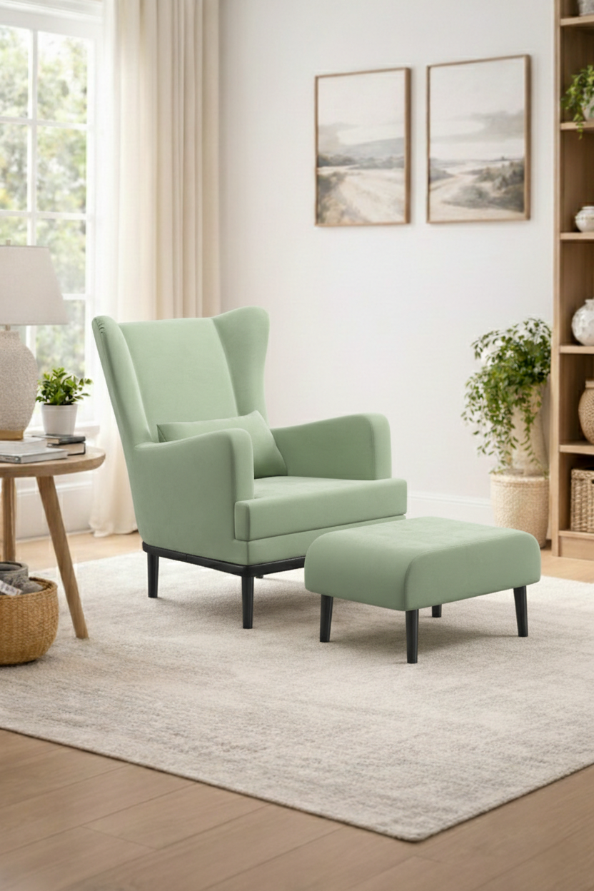 Комплект мягкой мебели кресло и пуф Оскар антивандальный велюр olivo