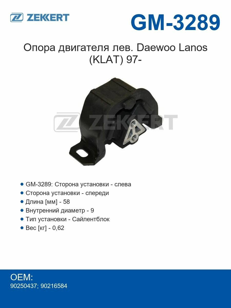 Zekkert Опора двигателя левая Daewoo Lanos (KLAT) с 1997 года