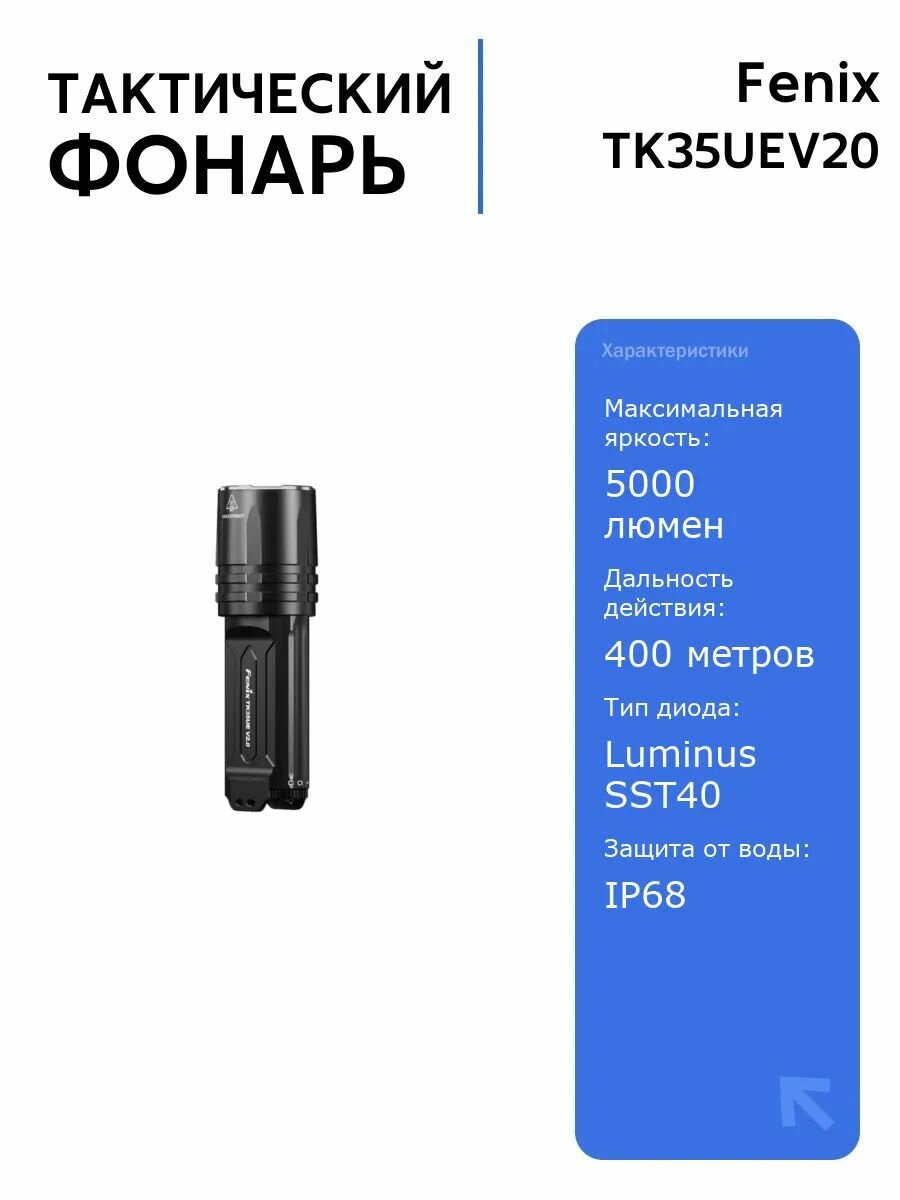 Тактический фонарь Fenix TK35UE V2.0, 5000 люмен, 400 метров, USB, 8 режимов, защита IP68, для активного отдыха и
