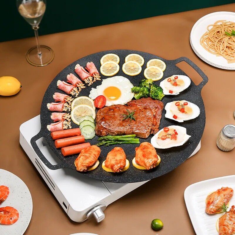 Корейская сковорода для гриля для домашнего использования, покрытие из камня Майфан, индукционная плита, корейская сковорода для барбекю, гриль-плита, кассетная плита, теппаняки