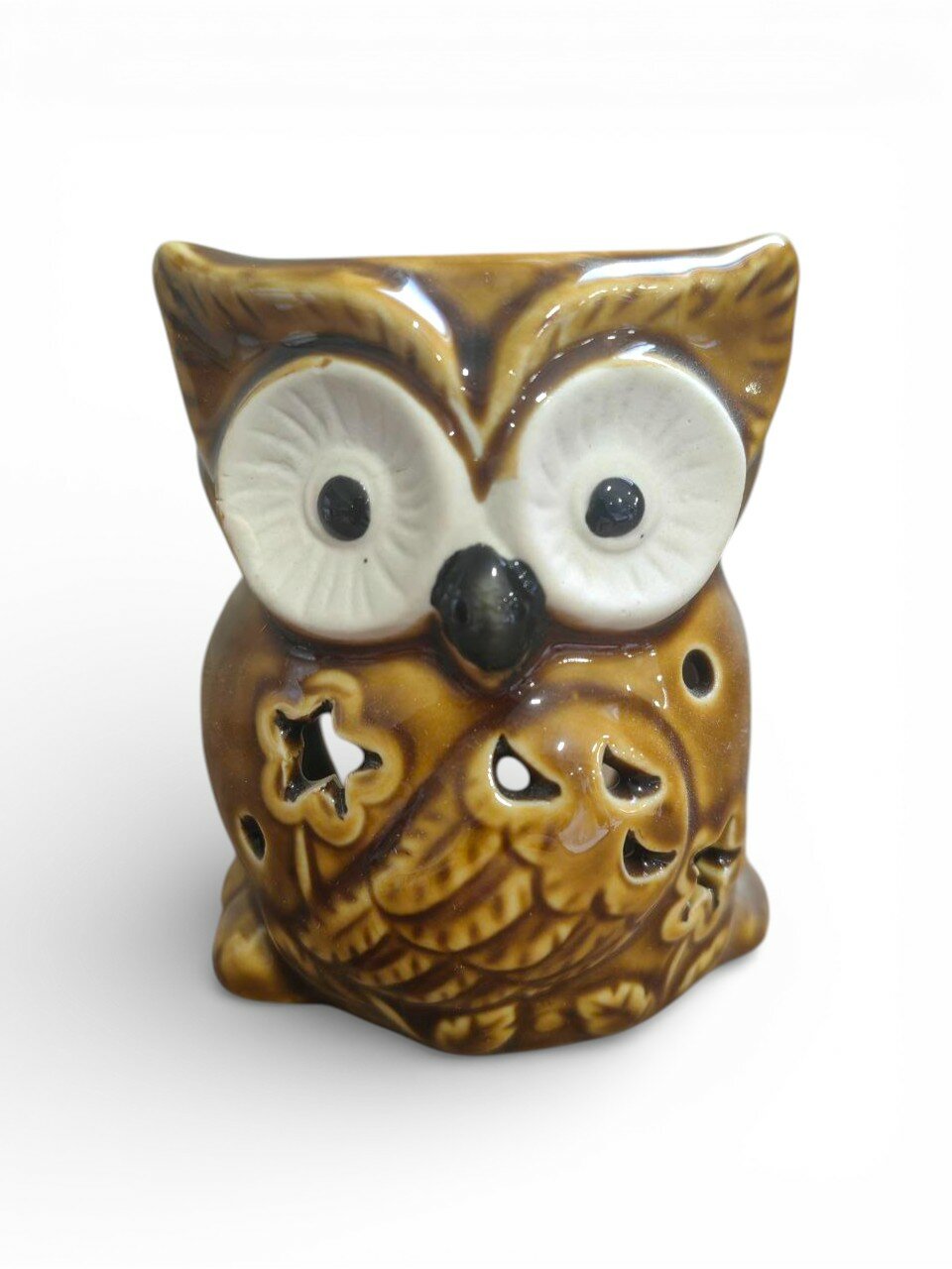 Аромалампа Коричневая Сова с цветочками (керамика, 8,5 см.), 1 шт.