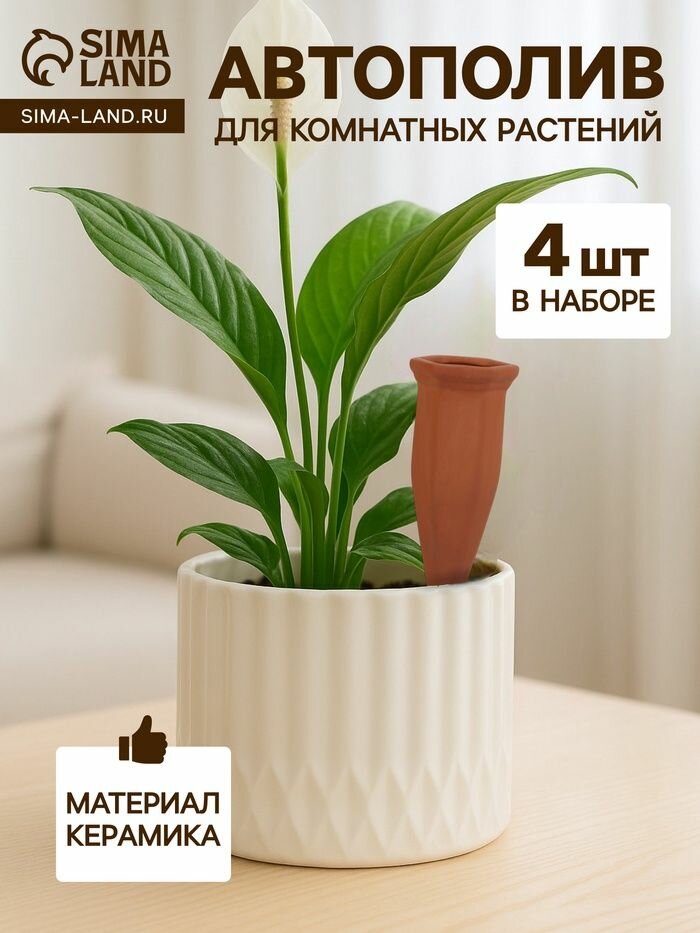 Автополив для комнатных растений Терракот , 13.8 4.8 см, керамика, набор 4 шт.