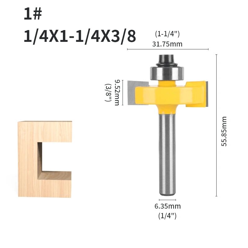 YUSUN 1 шт, 6,35 мм, 1/4, хвостовик, Т-образная долбежная фреза с 7 наборами подшипников, набор фрез, деревообрабатывающий фрезерный станок для дерева, торцевая фреза 6.35x31.75x9.52