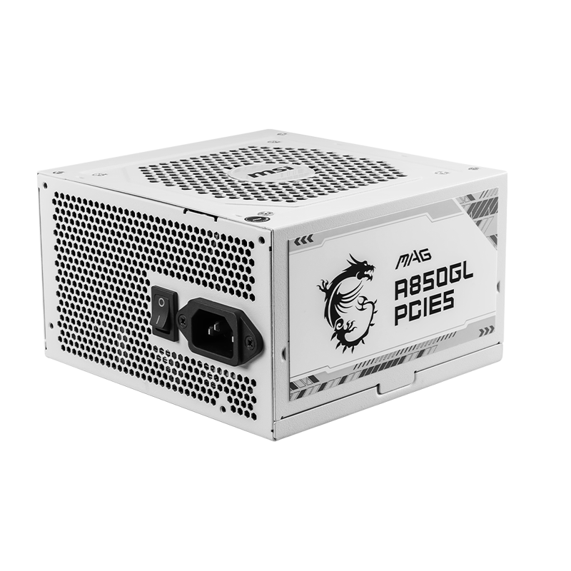 Блок питания Блок питания ПК/ Power Supply MSI MAG A850GL PCIE5 WHITE, 850W 80+ Gold (ATX, 3.1, PCIe 5.1, Full modular, 1x24(20+4)pin, 2xCPU 8(4+4)pin, 4xPCIe*2 8(6+2)pin, 1x12VHPWR, 8xSATA3, 4xMOLEX4pin, Active, 120x120mm, 140x150x86mm, APFC, white)