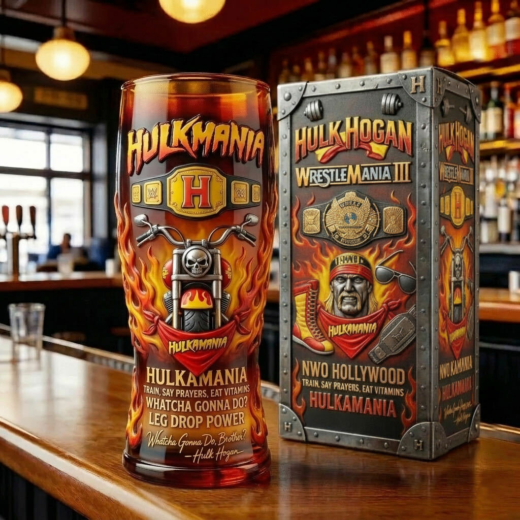 WWE Пивная кружка рестлера, Hulk Hogan, Пинтовый стаканчик, Цветное стекло