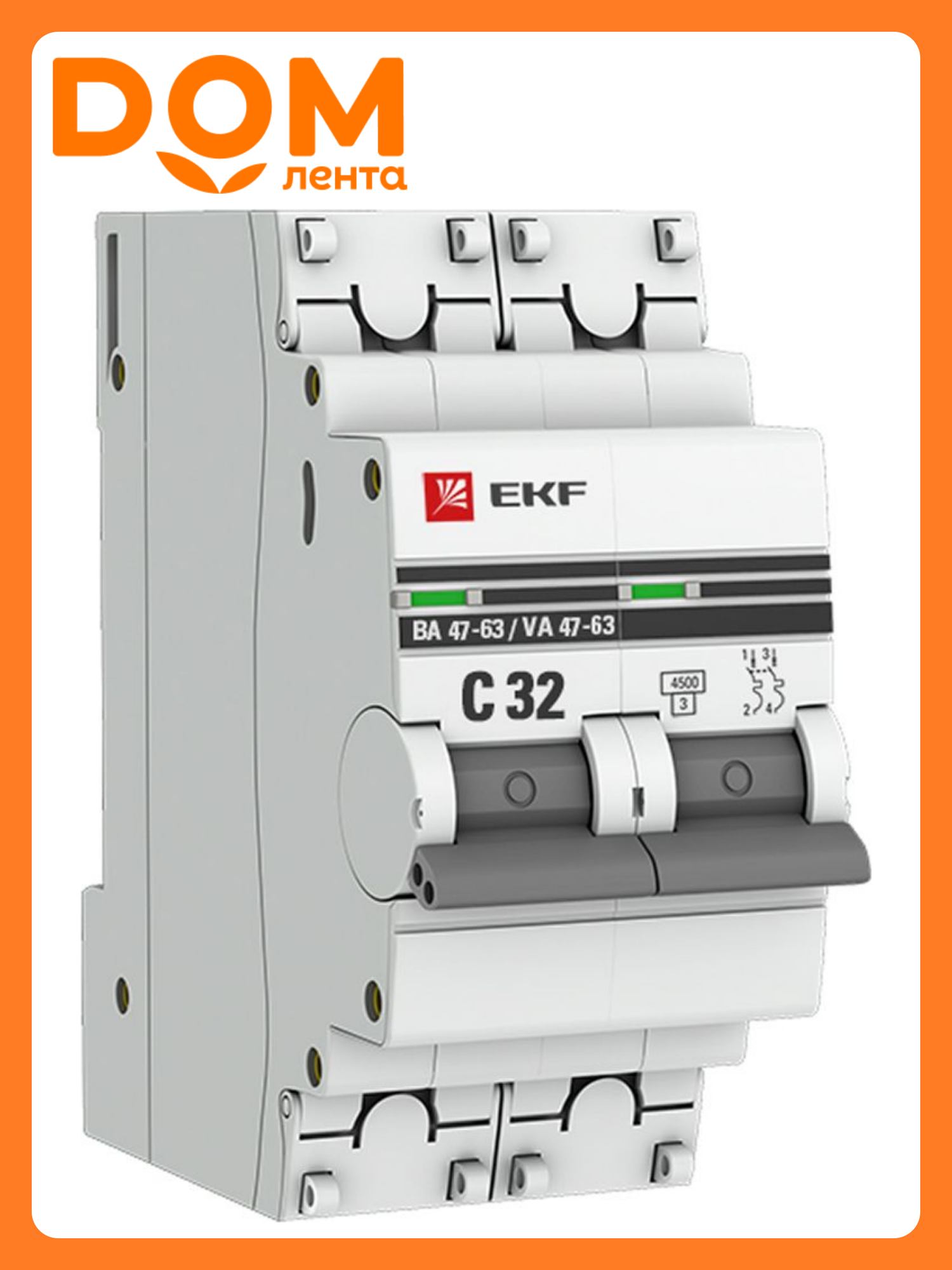 Автоматический выключатель EKF PROXIMA, 2 полюса, 32A, IP20, монтаж на DIN-рейку