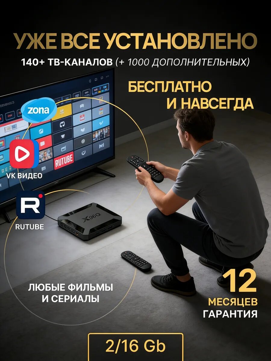 Smart TV приставка для телевизора 2/16 ГБ DVB-T2/IPTV