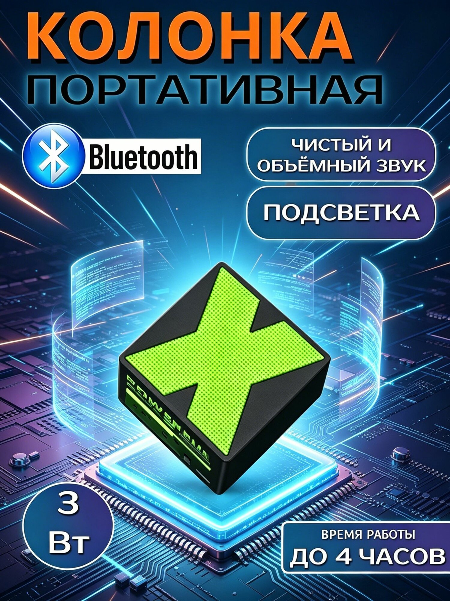 Портативная беспроводная Bluetooth-колонка, черный
