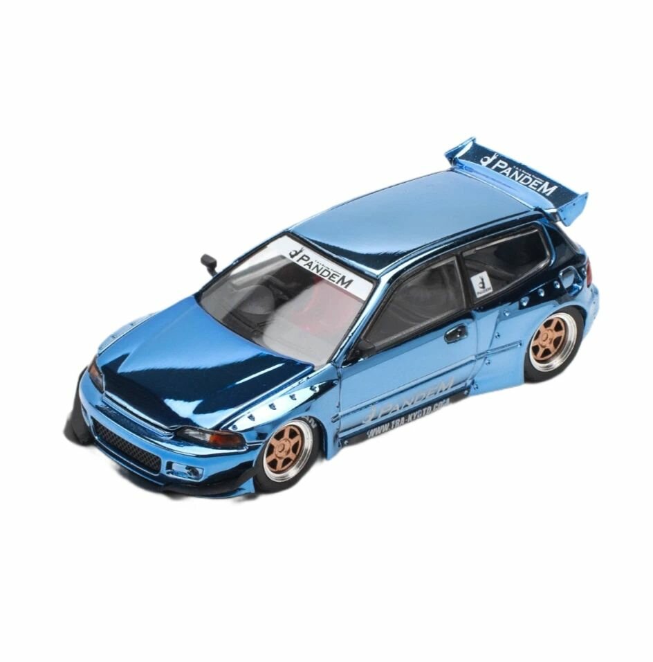 (No Packaging Box.) Машинка POP Race Honda Civic EG6 Pandem Widebody Kit Chrome Blue 1:64 Diecast Model Car