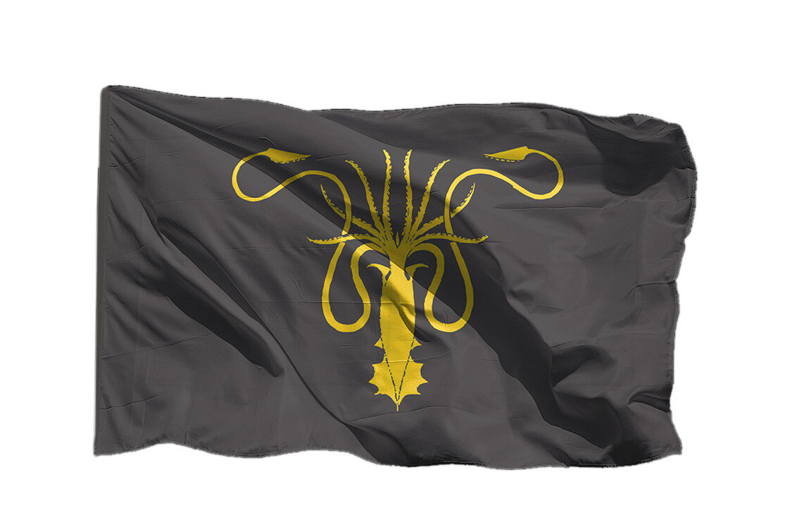 Флаг Грейджоев из Игры престолов Game of Thrones House Greyjoy на флажной сетке, 70х105 см - для флагштока