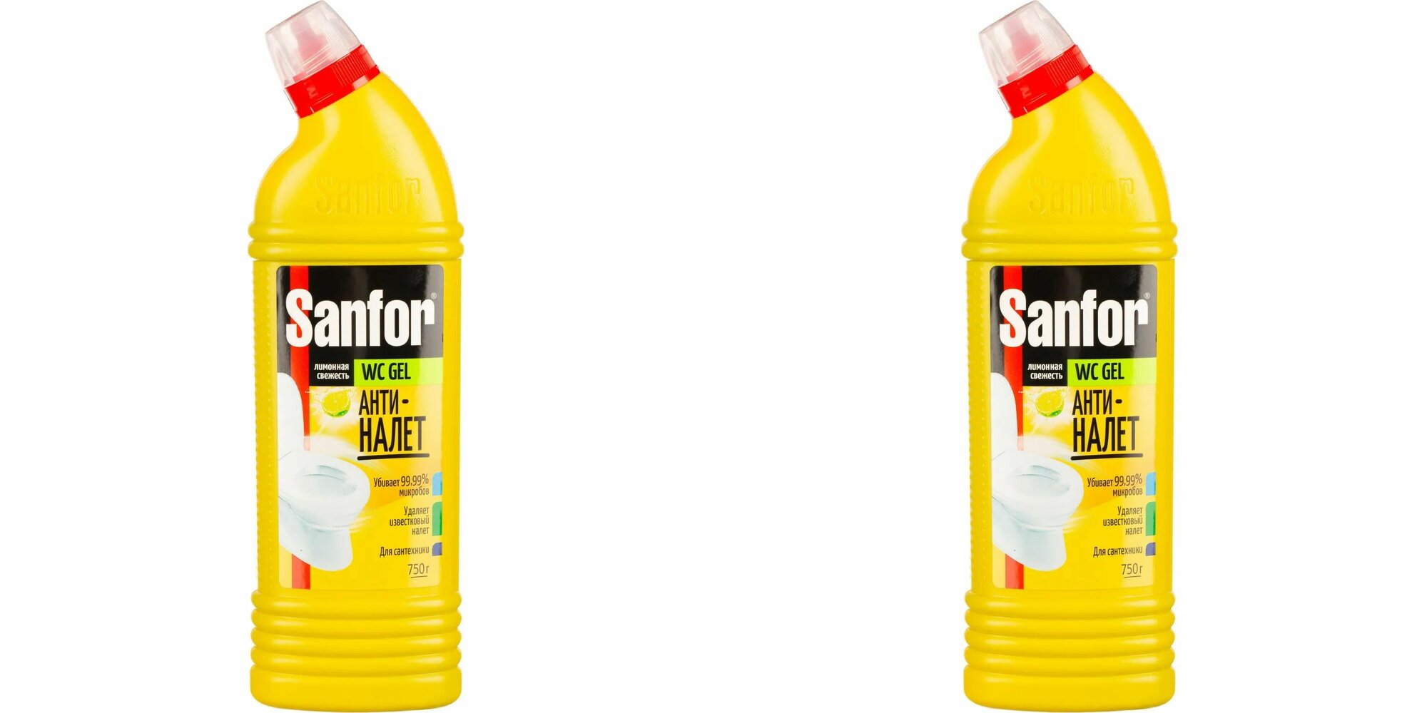 Sanfor Средство для сантехники WС Лимонная свежесть, 750 г, 2 шт