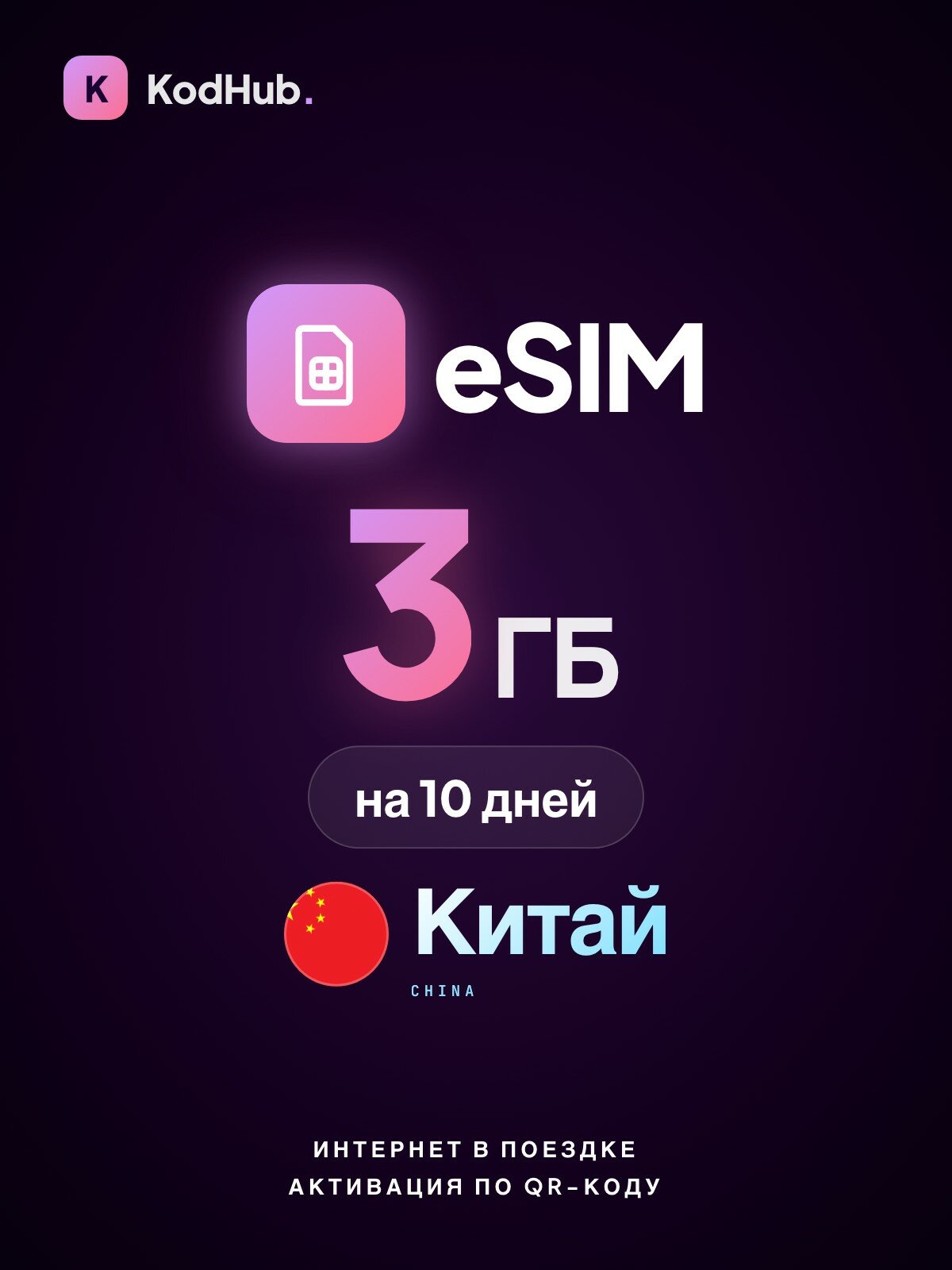 Туристическая eSIM Китай 3 ГБ на 10 дней | интернет в поездке, связь за границей | QR-код активации
