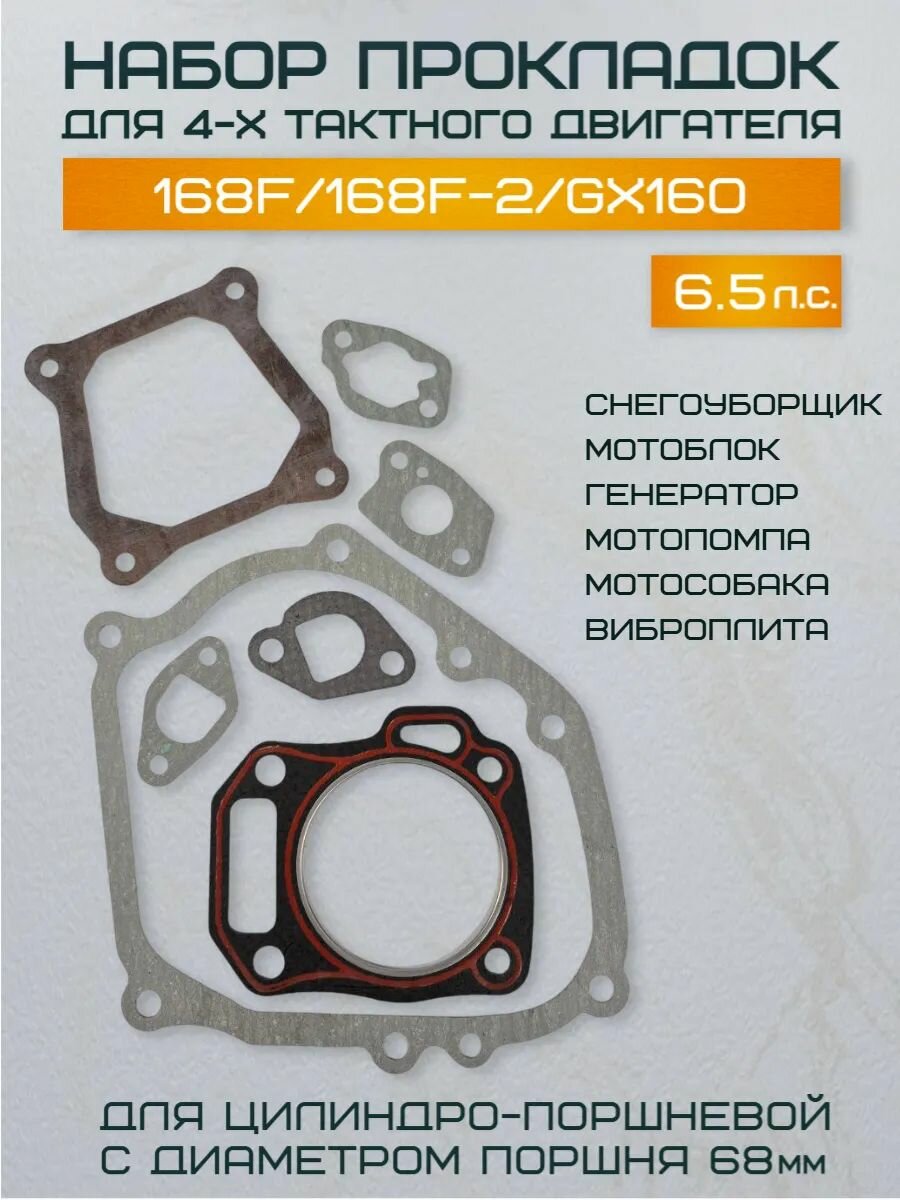 Набор прокладок для двигателя 6,5 л. с. 168f