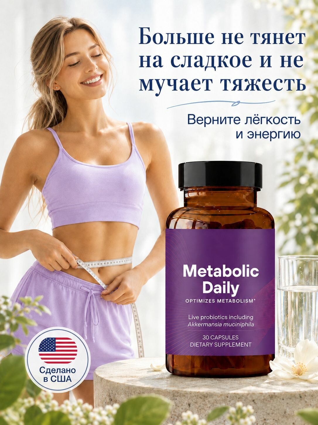 Пробиотик для похудения и снижения тяги к сладкому 5 живых штаммов, 30 капсул