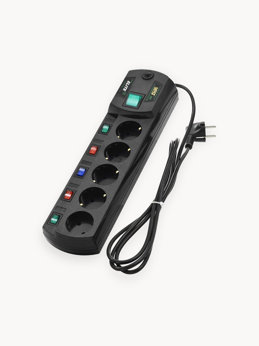 Сетевой фильтр Most ERG, удлинитель сетевой с выключателями на каждую розетку, черный