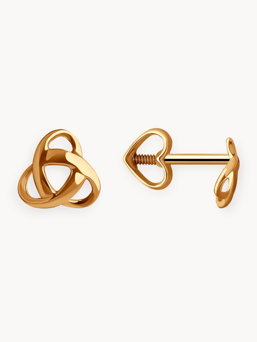 Серьги пусеты, красное золото, 585 проба