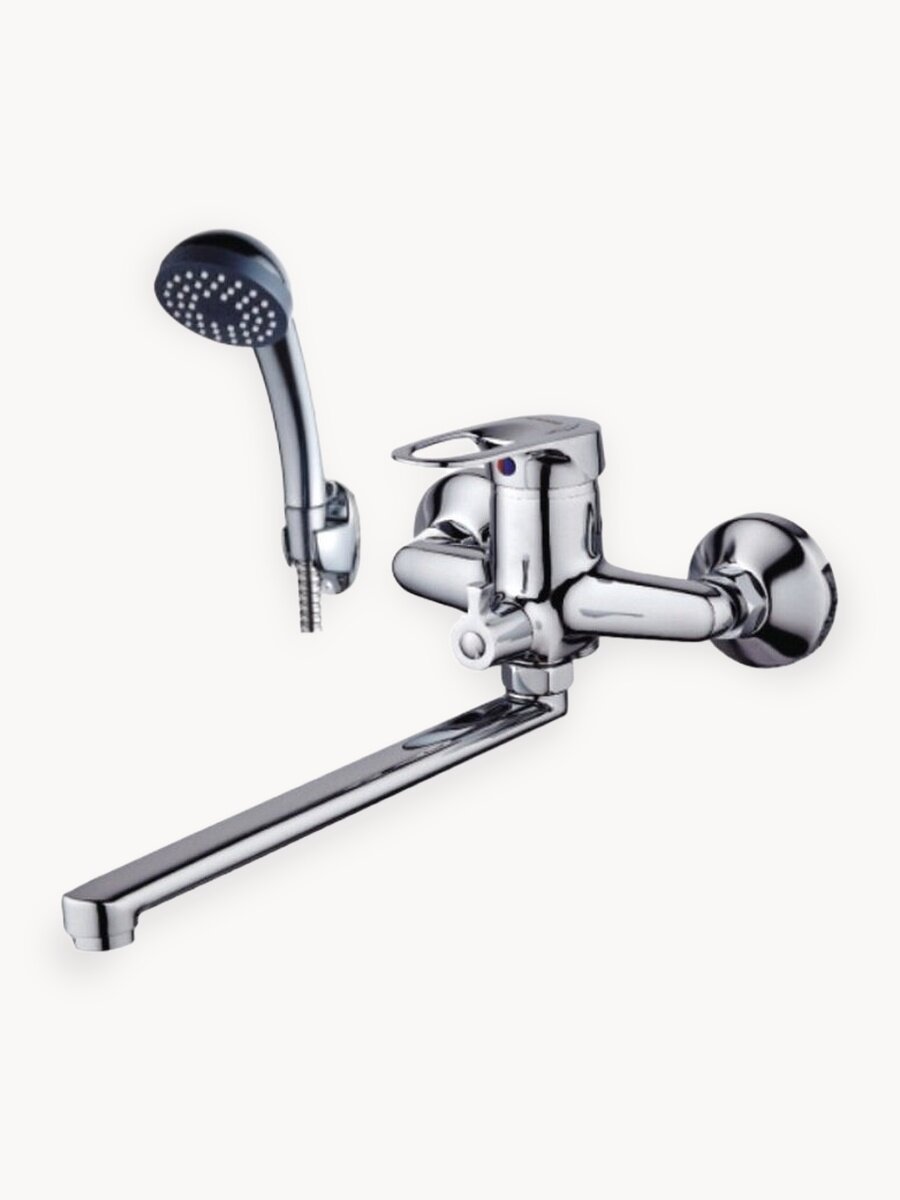 Смеситель на ванну Эверест B22-025 с длинным плоским поворотным изливом, картридж 40 мм, хром