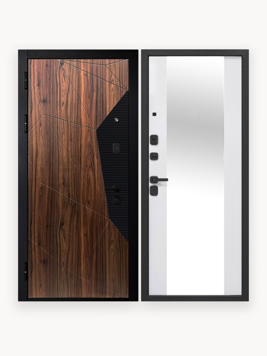 Входная дверь Ferroni 9 см Геометрия Эмалит Белый Зеркало (860мм) левая