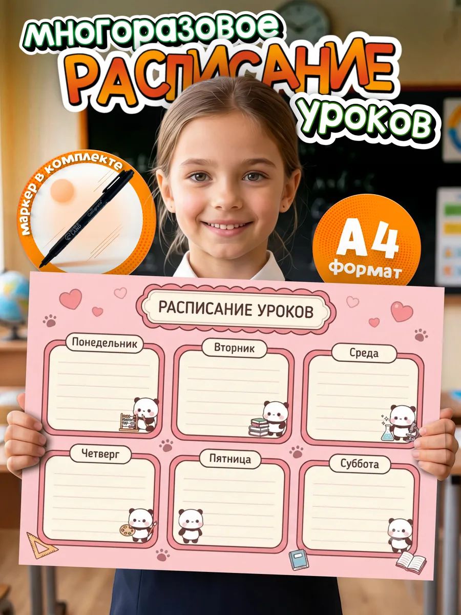 Многоразовое расписание уроков Панда