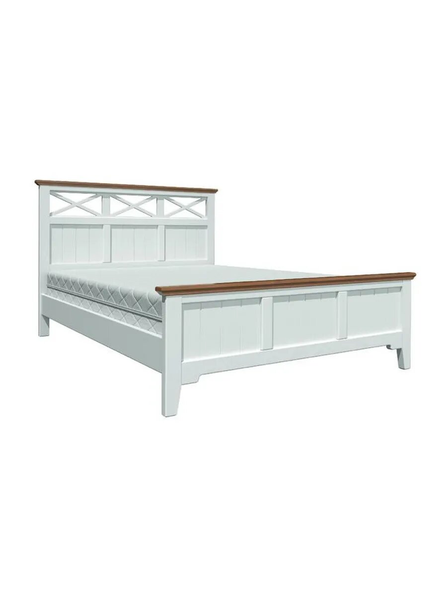 Кровать двуспальная Леона 160х200 см, деревянная, с анатомическим основанием, Белый античный / Дуб Коньяк