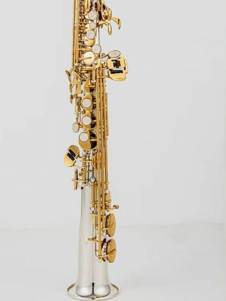 Jeput 847 никелированная серебряно-золотая прямая труба-сопрано-саксофон с изысканной резьбой