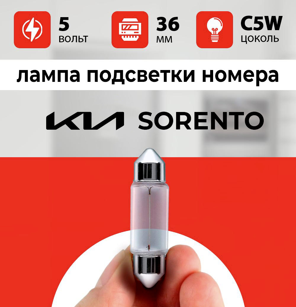 Лампа подсветки номера Киа Соренто/ лампочка номера для Kia Sorento / C5W 5wt 36мм