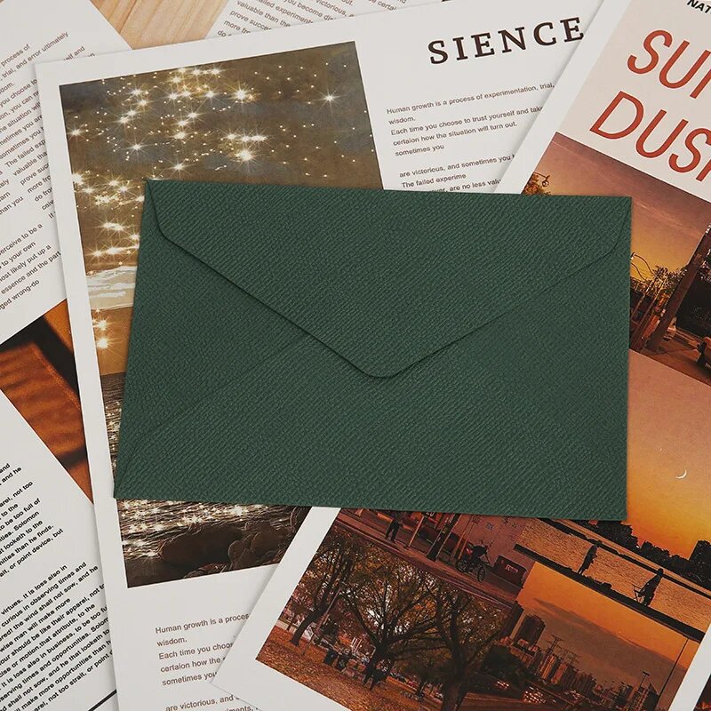 Бумажные конверты, тканый лен, 10 шт green