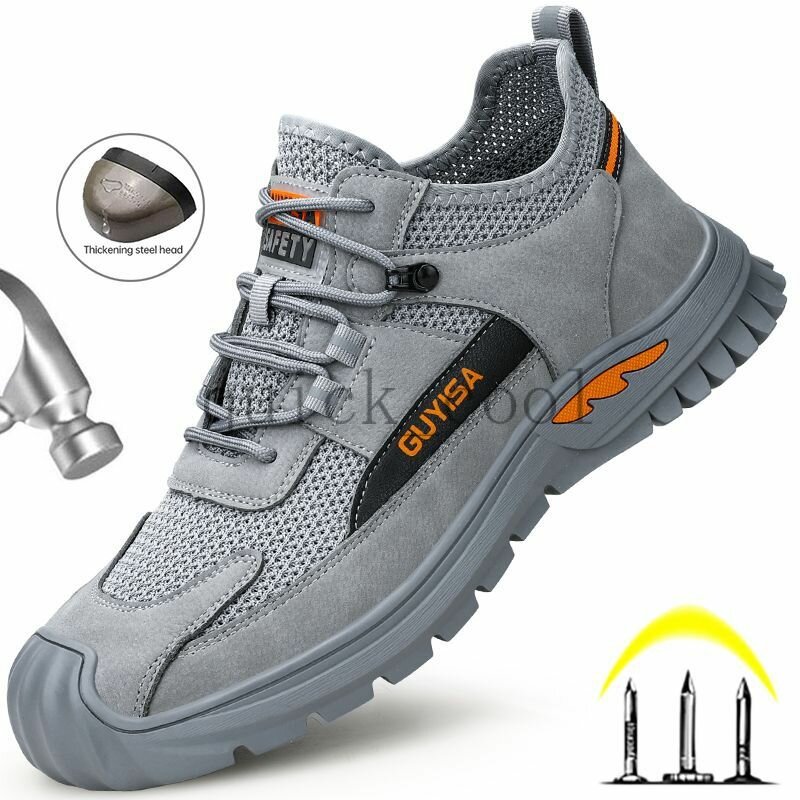 Мужские рабочие ботинки Летняя мужская защитная обувь из дышащей сетки со стальным носком