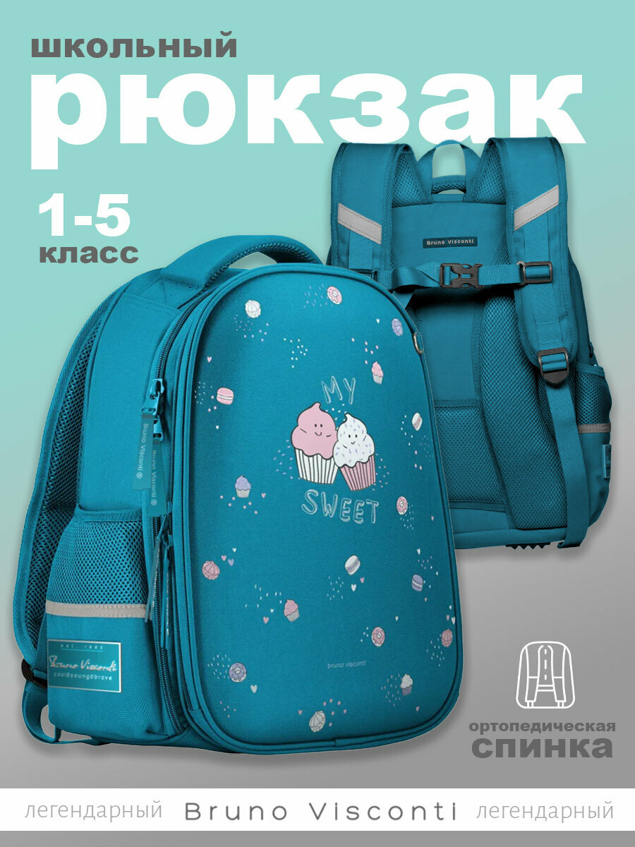 Рюкзак Bruno Visconti бирюзовый с эргономичной спинкой "MY SWEET" Арт. 12-009-067/09