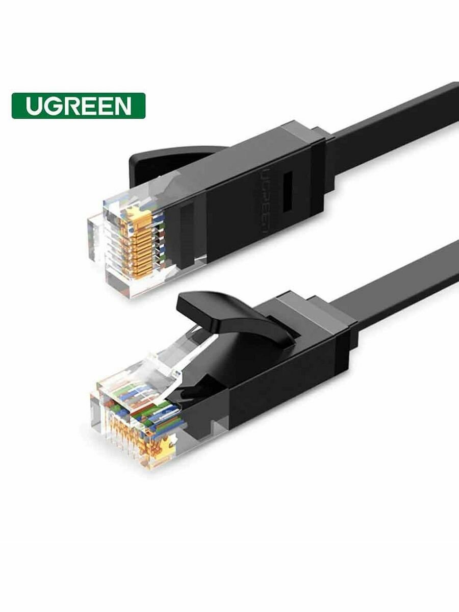 Кабель сетевой плоский UGREEN NW102 (50172) Cat 6 8-Core U/UTP Flat Ethernet Cable. Цвет: 0,5м. Цвет: черный