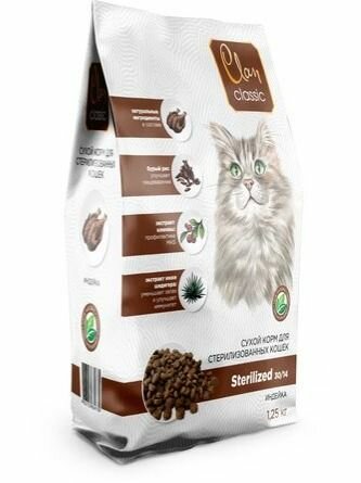 CLAN Classic Sterilized 30/14 Сухой корм для стерилизованных кошек с индейкой, 1.25кг