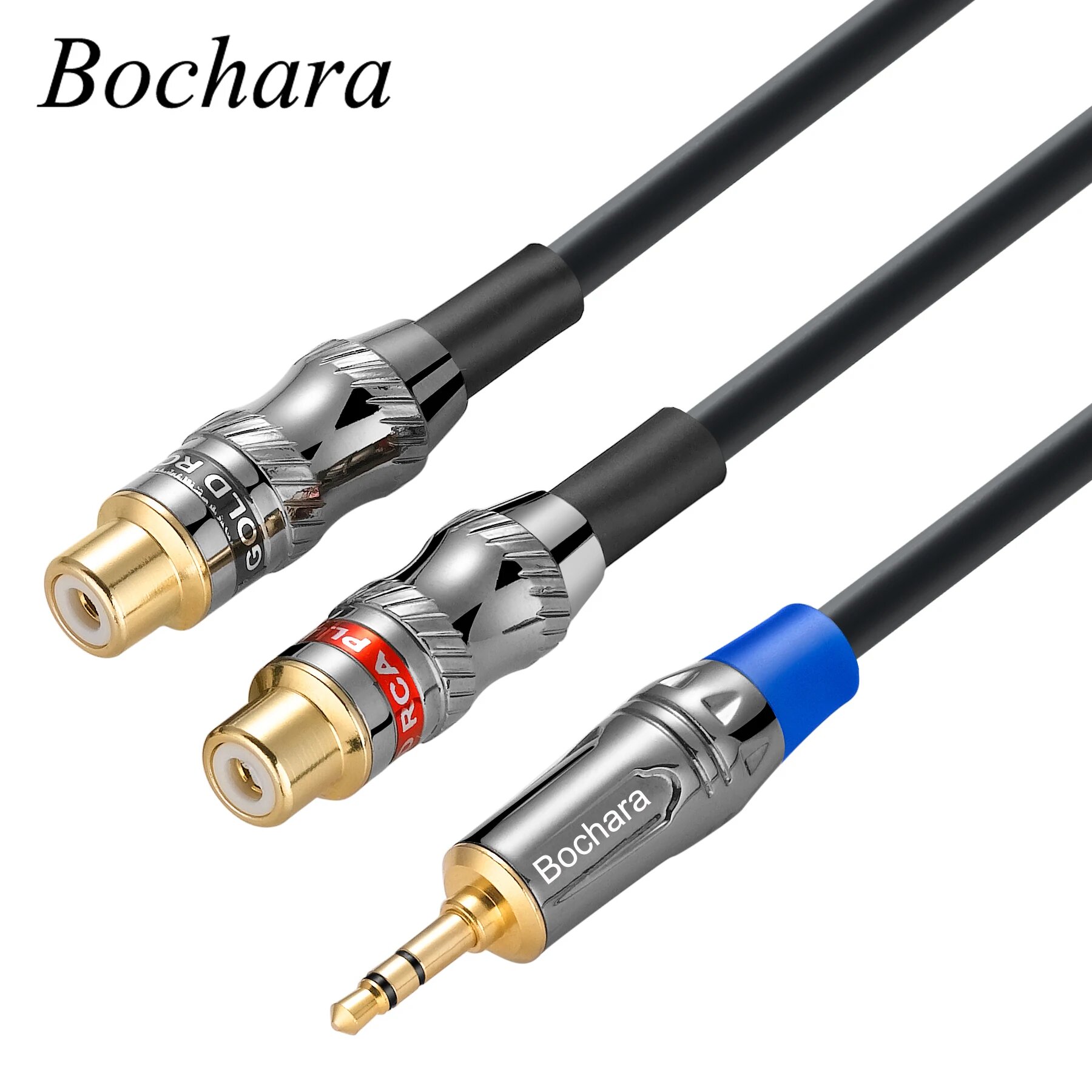 Аудио кабель Bochara 50 см черный 3,5 мм стерео Aux на 2RCA