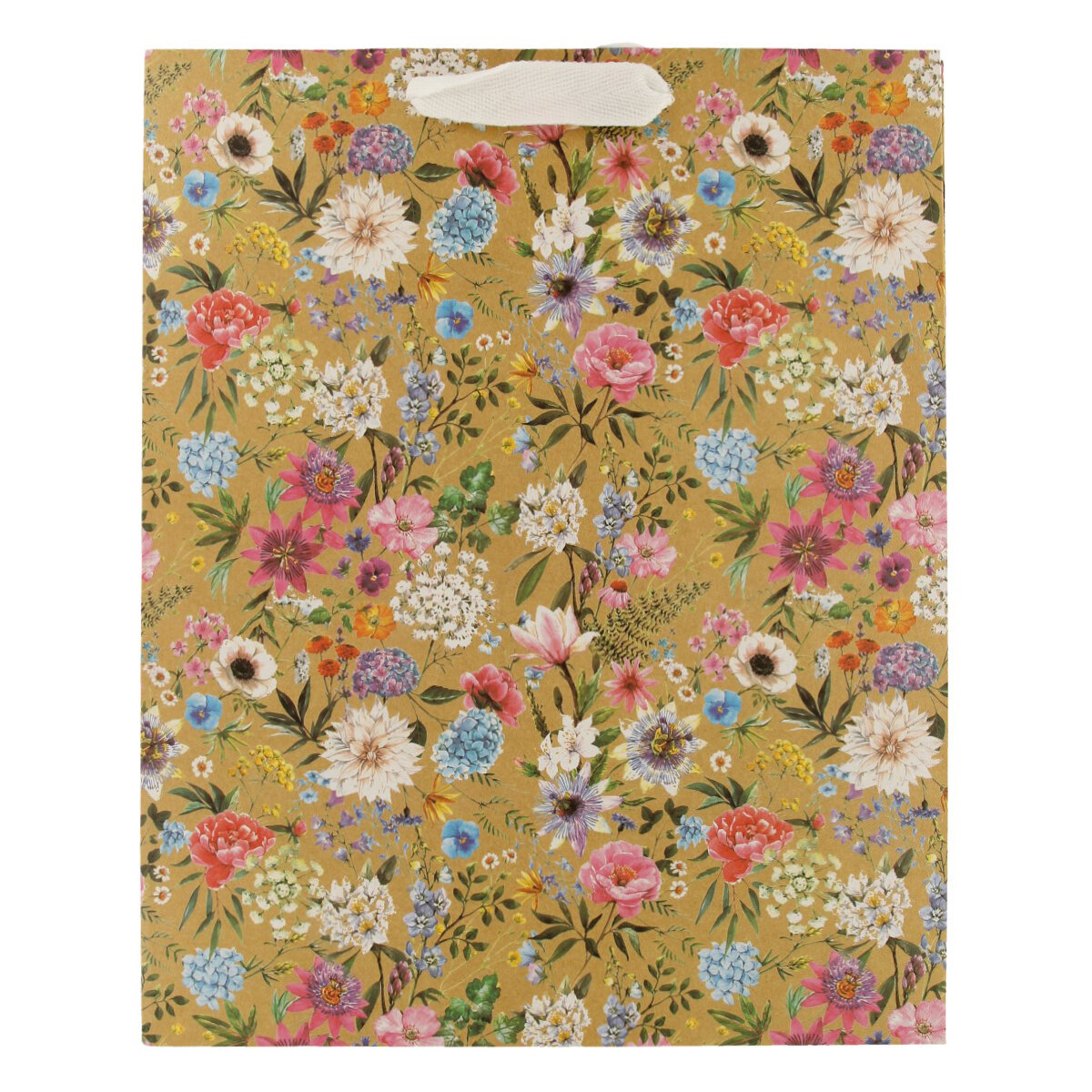 L421-VR47 Пакет крафт подарочный 32×26×12 см с цветочным рисунком цветы - стильная упаковка