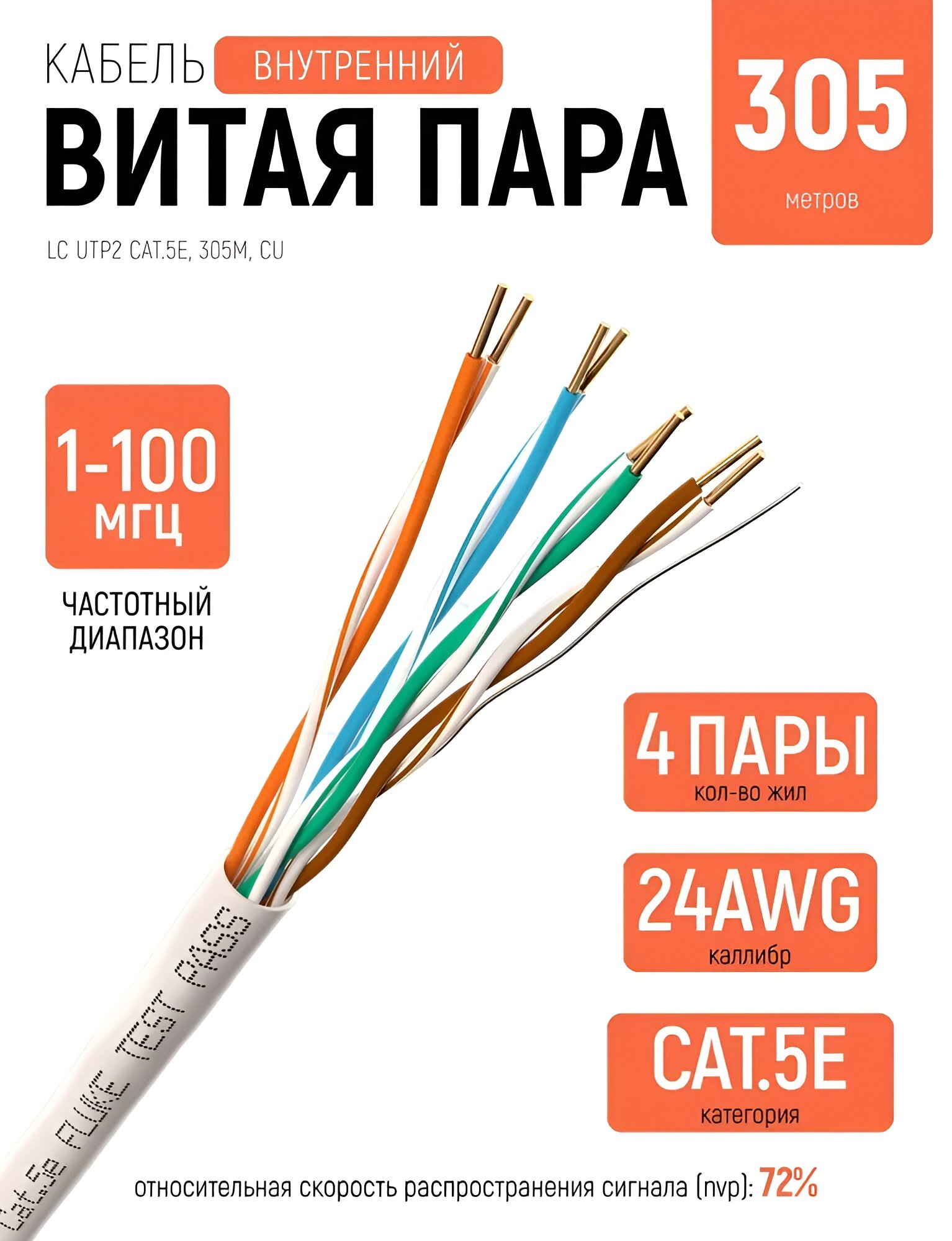 Витая пара LC UTP4 cat.5e, 305м, CCA, Fluke test passed, серый