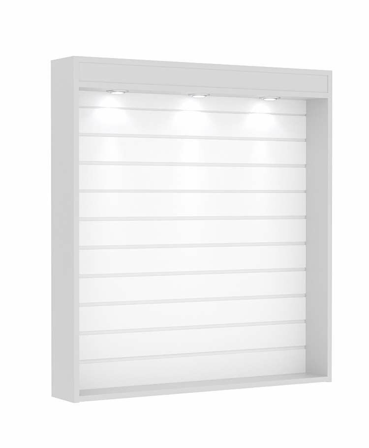 Витрина настенная №4-2В открытая с экономпанелью и верхней подсветкой, Серый Без полок.