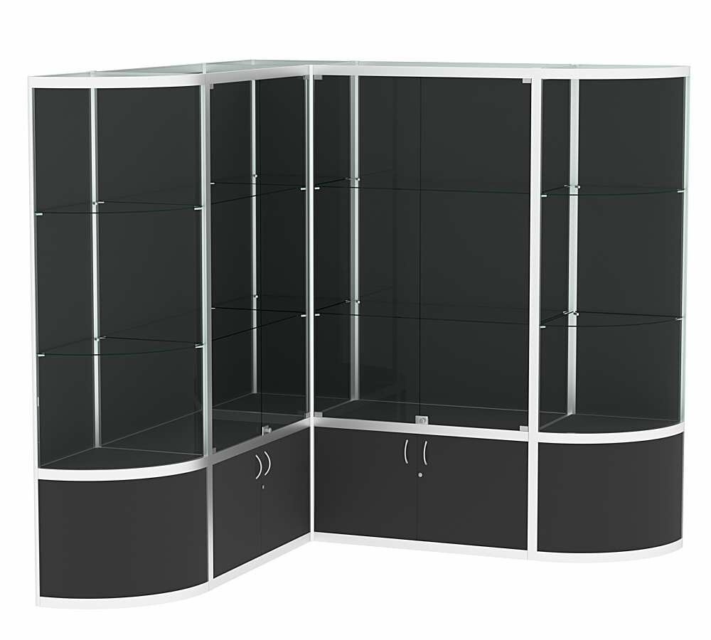 Витрина из профиля в угол зала с секторами №2 (задняя стенка - ДВП), Черный