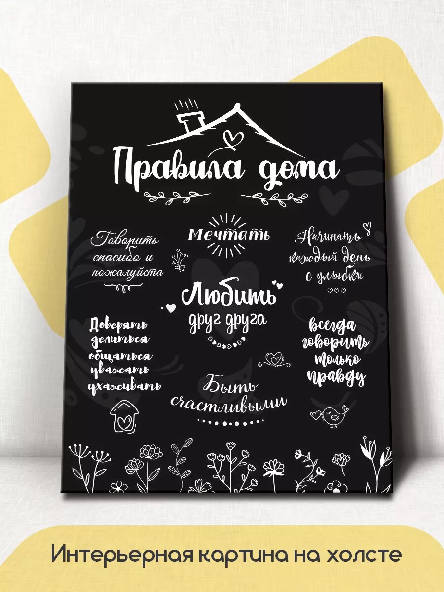 Картина на стену интерьерная Правила дома 45x60 см