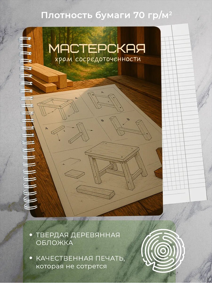 Блокнот деревянный Wood-Book с принтом подарок мебельщику — фото 1