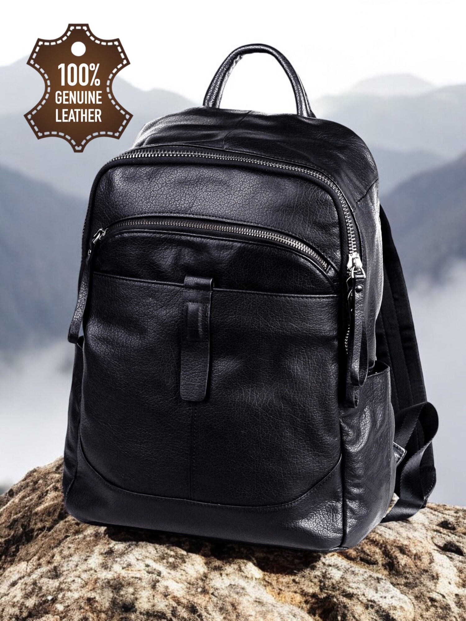 Рюкзак мужской городской CAPRI CAP-9197-Black натуральная кожа